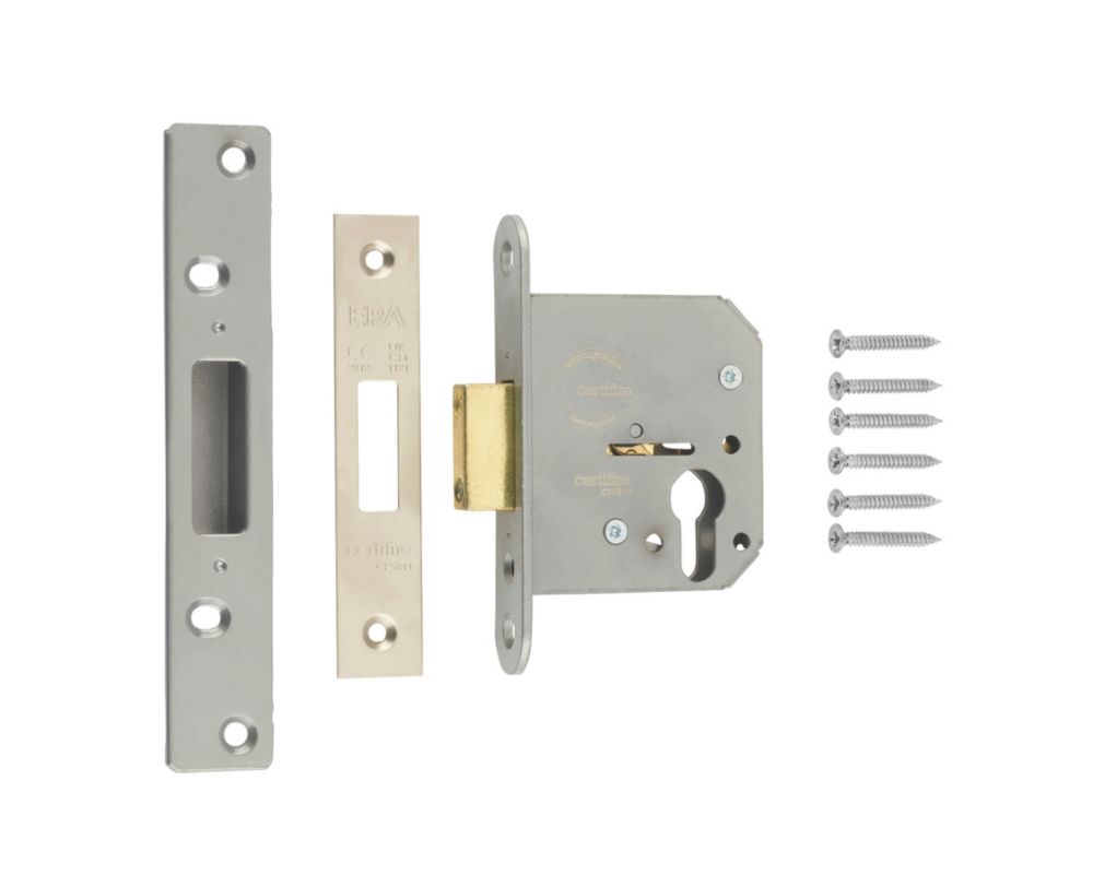 ERA Satin Silver Euro Deadlock 76mm Case - 44mm Backset | Cylinder ...