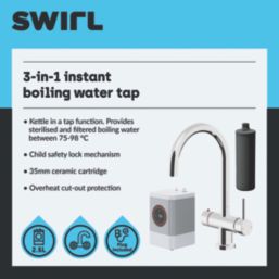 Swirl 3-in-1 Instant Boiling Water Tap Chrome - Screwfix