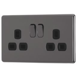 Arlec 13A 2-Gang SP Switched Socket Black Nickel with Black Inserts ...