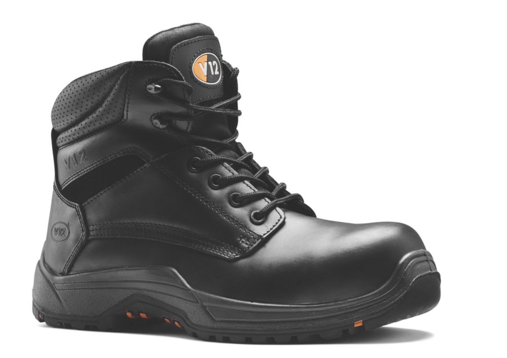 V12 Footwear Bison Size 6.5 Black Water-Resistant Safety Boots - Screwfix