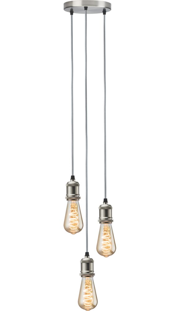 Knightsbridge Vintage Style 3-Light Pendant Brushed Chrome - Screwfix