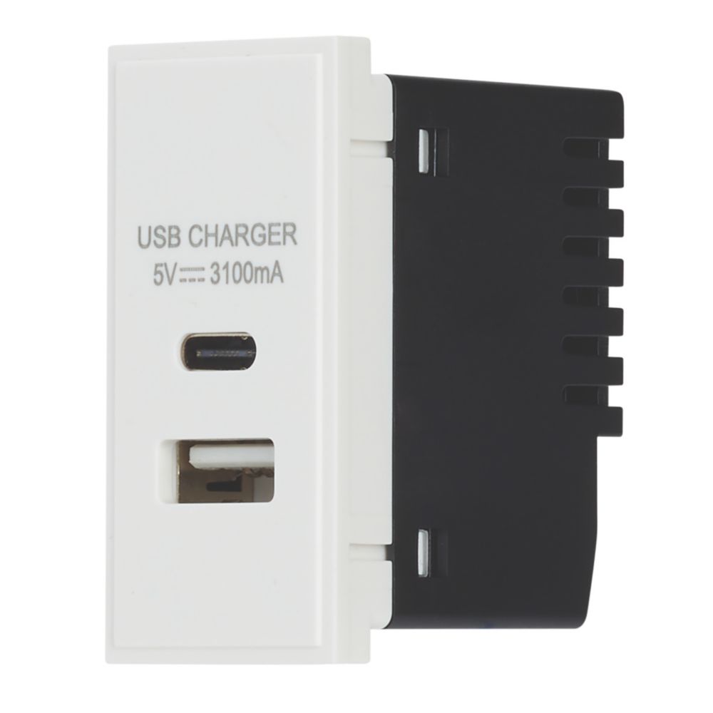 Contactum Media Modular 3.1A 15.5W 2-Outlet Type A & C USB Socket White ...