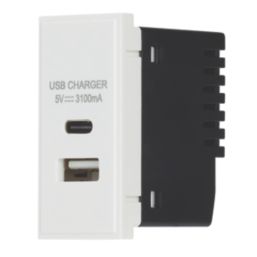 Contactum Media Modular 3.1A 15.5W 2-Outlet Type A & C USB Socket White - Screwfix