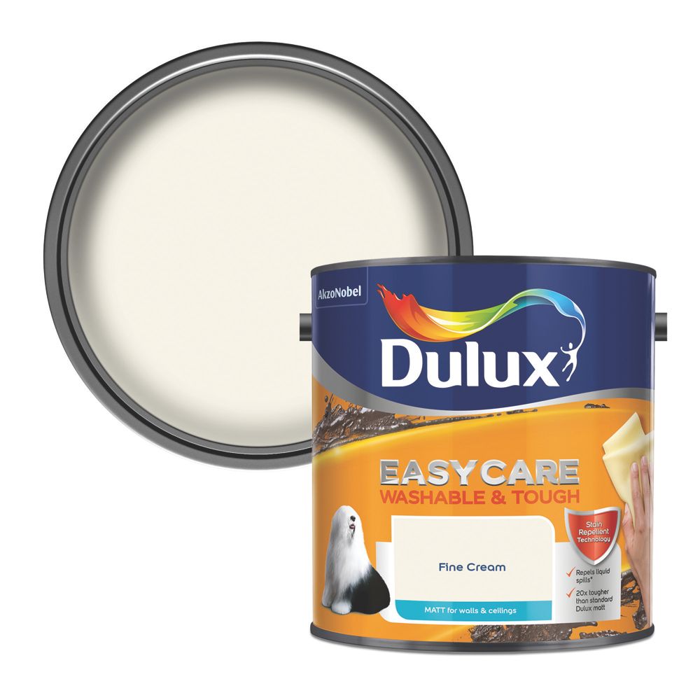 Dulux EasyCare Washable & Tough 2.5Ltr Fine Cream Matt Emulsion Paint ...