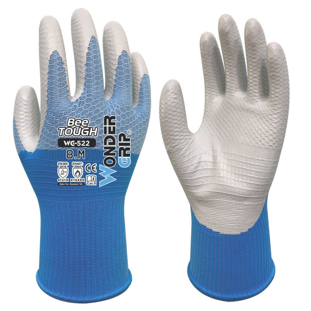 Wonder Grip WG-522W Bee-Tough Gloves Blue/White Medium - Screwfix