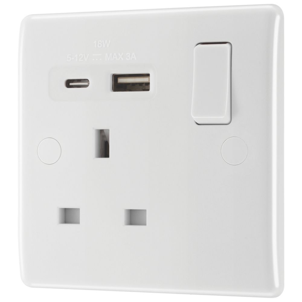 British General 800 Series 13A 1-Gang SP Switched Socket + 3A 18W 2 ...