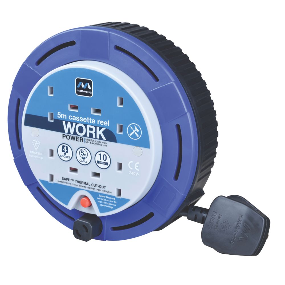 Masterplug Work Power 10A 4-Gang 5m Small Cassette Cable Reel 240V ...