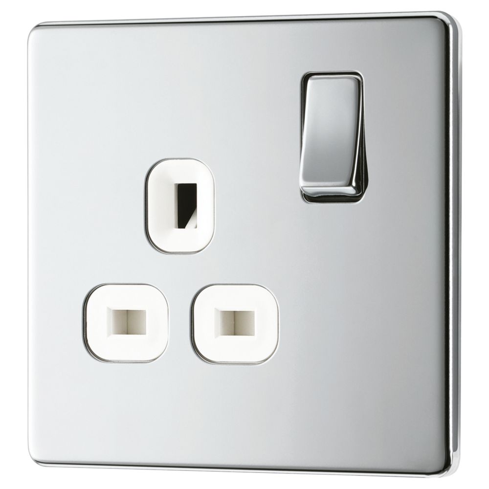 LAP 13A 1-Gang DP Switched Socket Polished Chrome with White Inserts ...