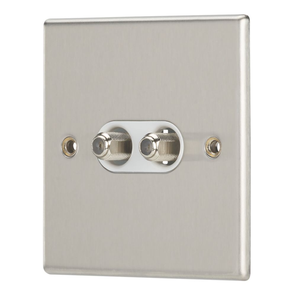 Contactum iConic 2-Gang F-Type Satellite Socket Brushed Steel with ...