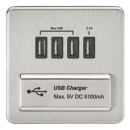 Knightsbridge 5.1A 25.5W 4-Outlet Type A USB Socket Brushed Chrome with ...