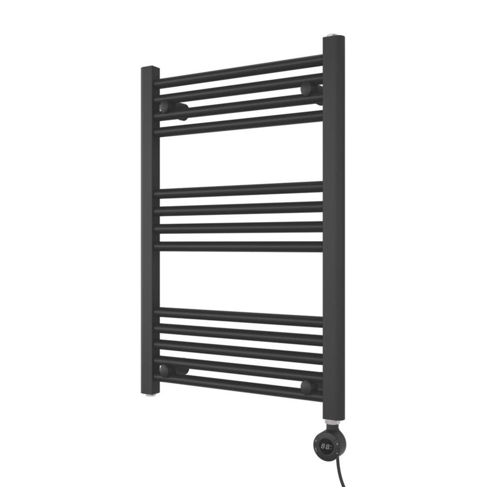 Azur 750mm x 500mm 1024BTU Black Flat Electric Towel Radiator - Screwfix