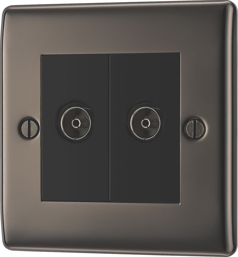 British General Nexus Metal 2-Gang Isolated Coaxial TV Socket Black ...