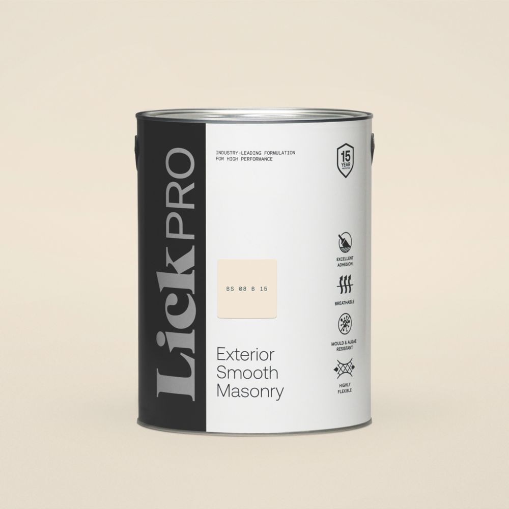 LickPro 5Ltr Smooth White BS 08 B 15 Masonry Paint - Screwfix