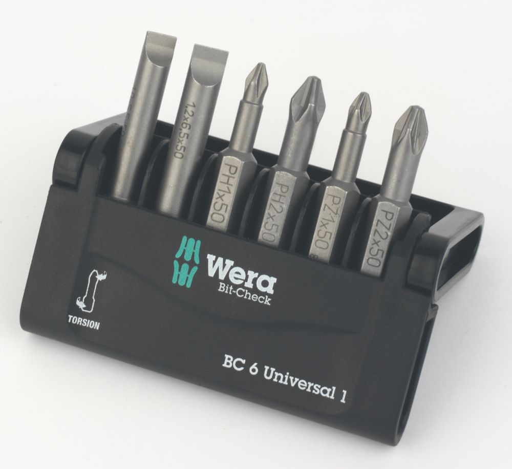 Wera Bit-Check 6 Universal 1 1/4" Hex Shank Mixed Bit Set 6 Pieces ...
