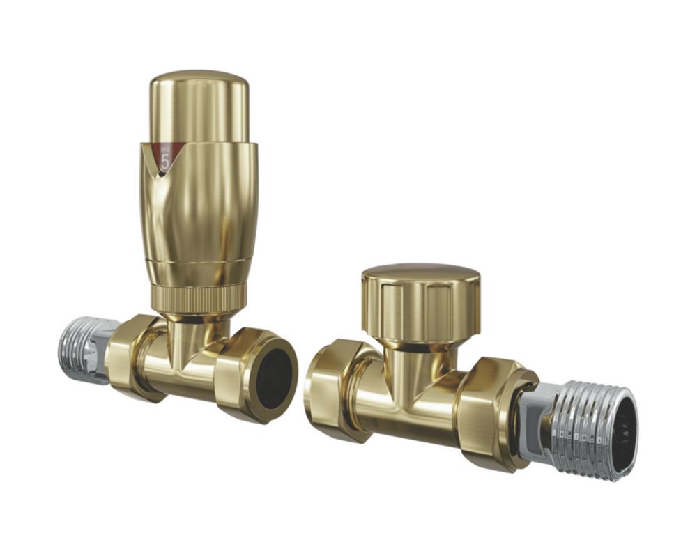 ETAL Danva 15mm x 1/2" Brushed Brass Straight Modern Thermostatic ...