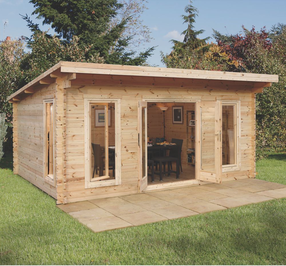 Forest Mendip 16' 6" x 13' (Nominal) Pent Timber Log Cabin with Assembly - Screwfix
