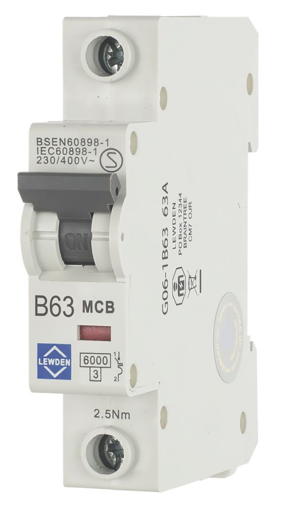 Lewden 63A SP B Curve MCB - Screwfix