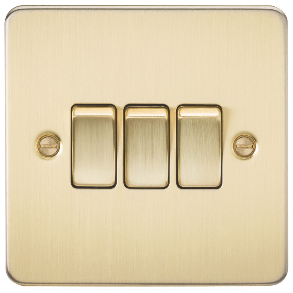 Knightsbridge 10AX 3-Gang 2-Way Light Switch Brushed Brass - Screwfix