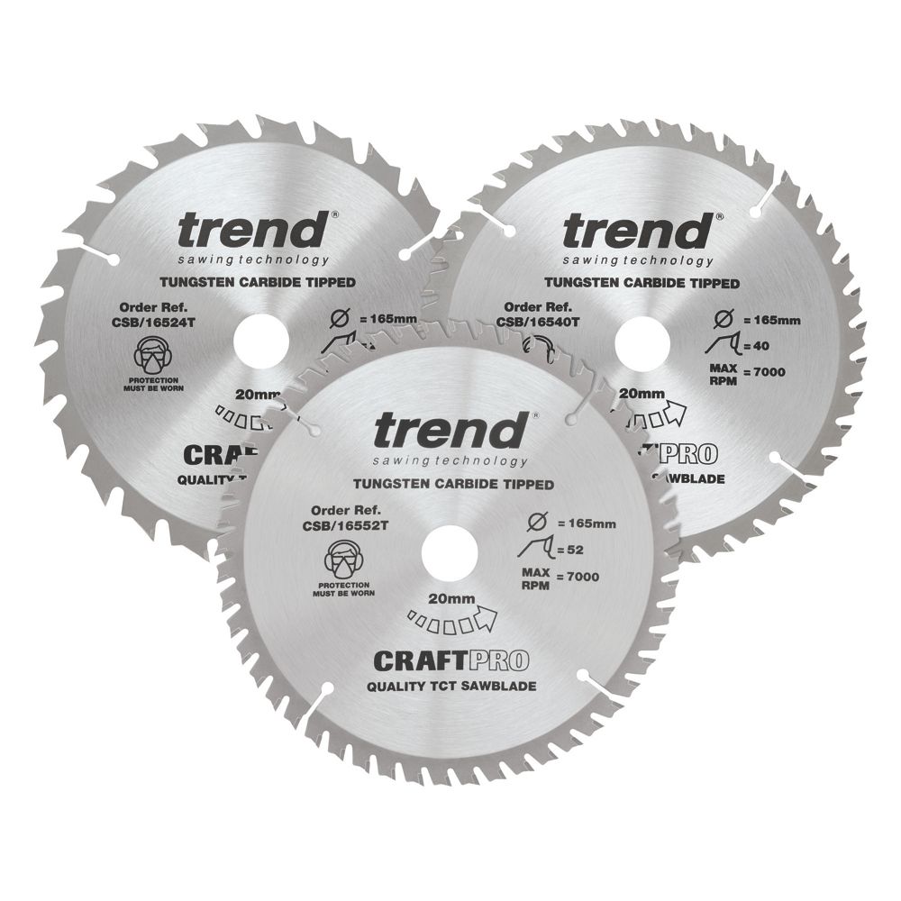 Trend CSB/165/3PK/B Wood/Chipboard/MDF Circular Saw Blade 165mm x 20mm ...
