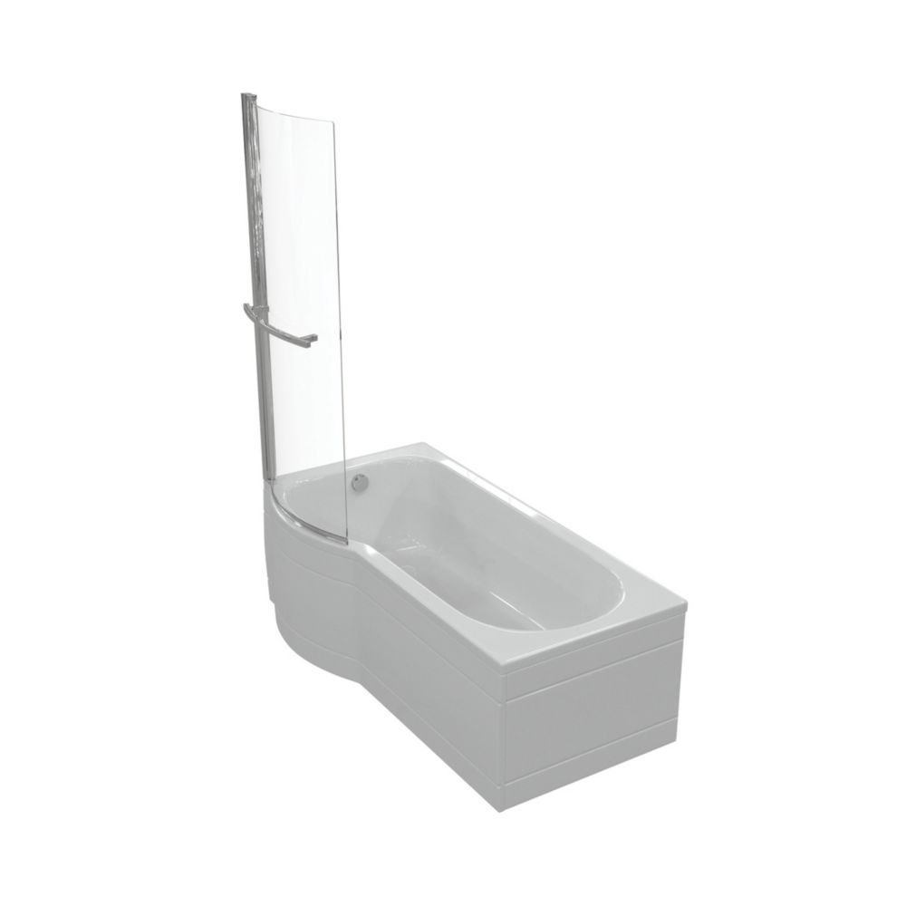 Essentials Acrylic P-Shape Shower Bath Left-Hand - Screwfix