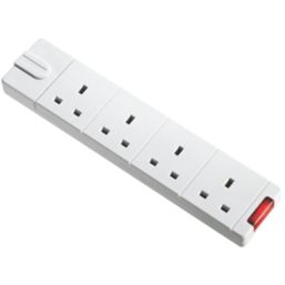 Masterplug 13A 4-Gang Unfused Rewireable Trailing Socket with LED White ...