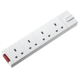 Masterplug 13A 4-Gang Unfused Rewireable Trailing Socket with LED White ...