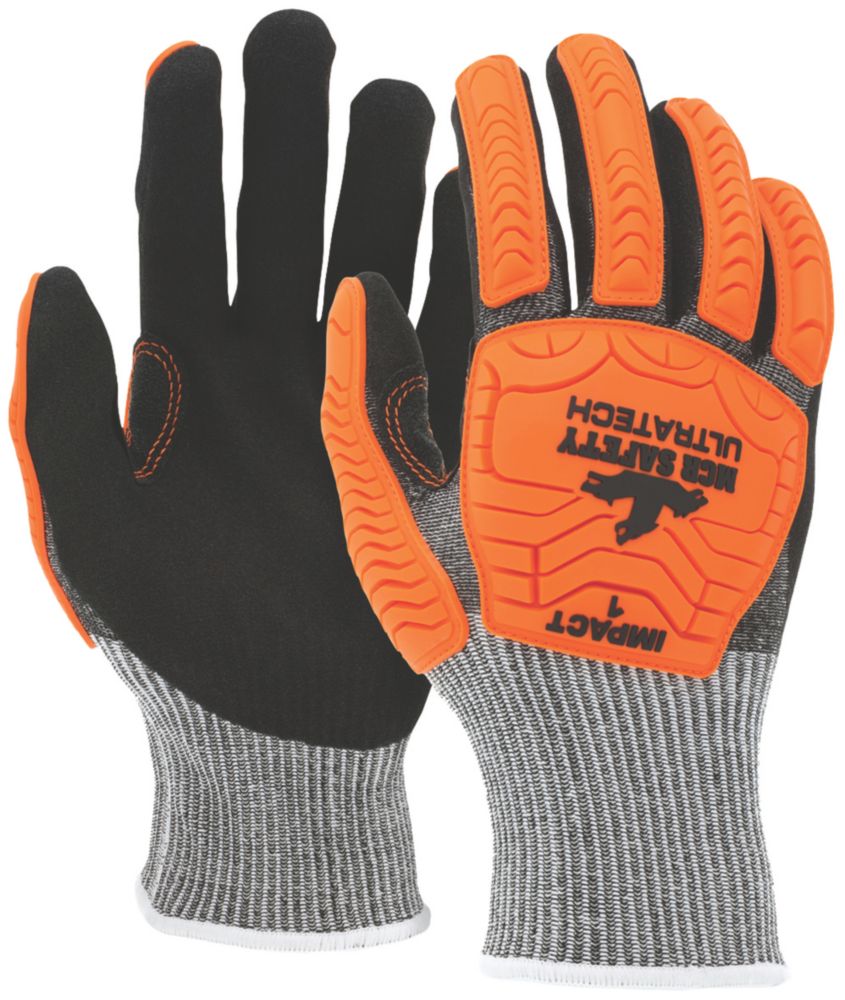MCR Safety IP1052NS Impact & Cut Protection Gloves Black/Orange Large ...