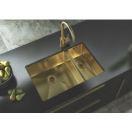 ETAL Elite 1.5 Bowl Stainless Steel Kitchen Sink Brushed Brass Left ...