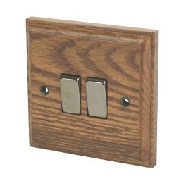 Varilight 10AX 2-Gang 2-Way Light Switch Medium Oak - Screwfix