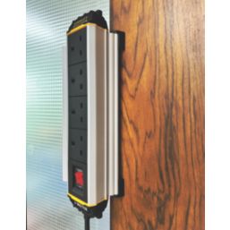 Stanley 13A 4-Gang Switched Power Strip With Clamp Red 3m - Screwfix