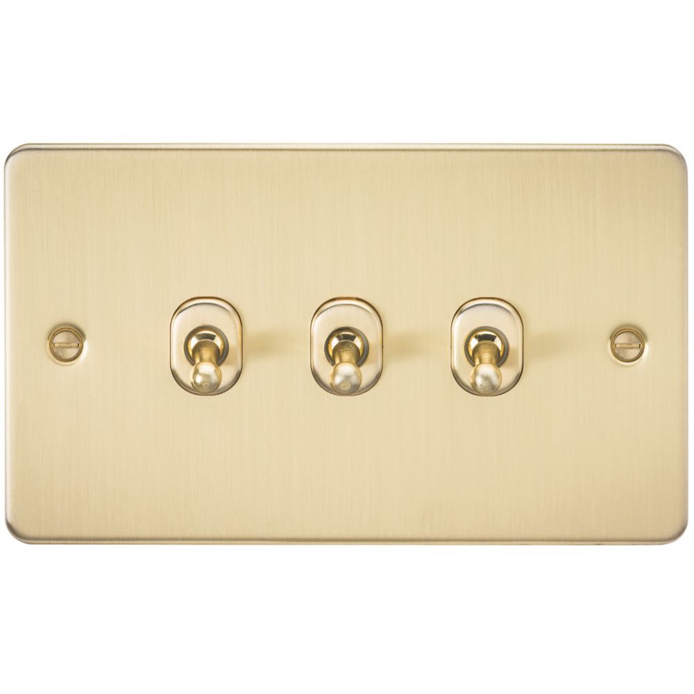 Knightsbridge 10AX 3-Gang 2-Way Light Switch Brushed Brass - Screwfix Knightsbridge 10AX 3-Gang 2-Way Light Switch Brushed Brass - Screwfix