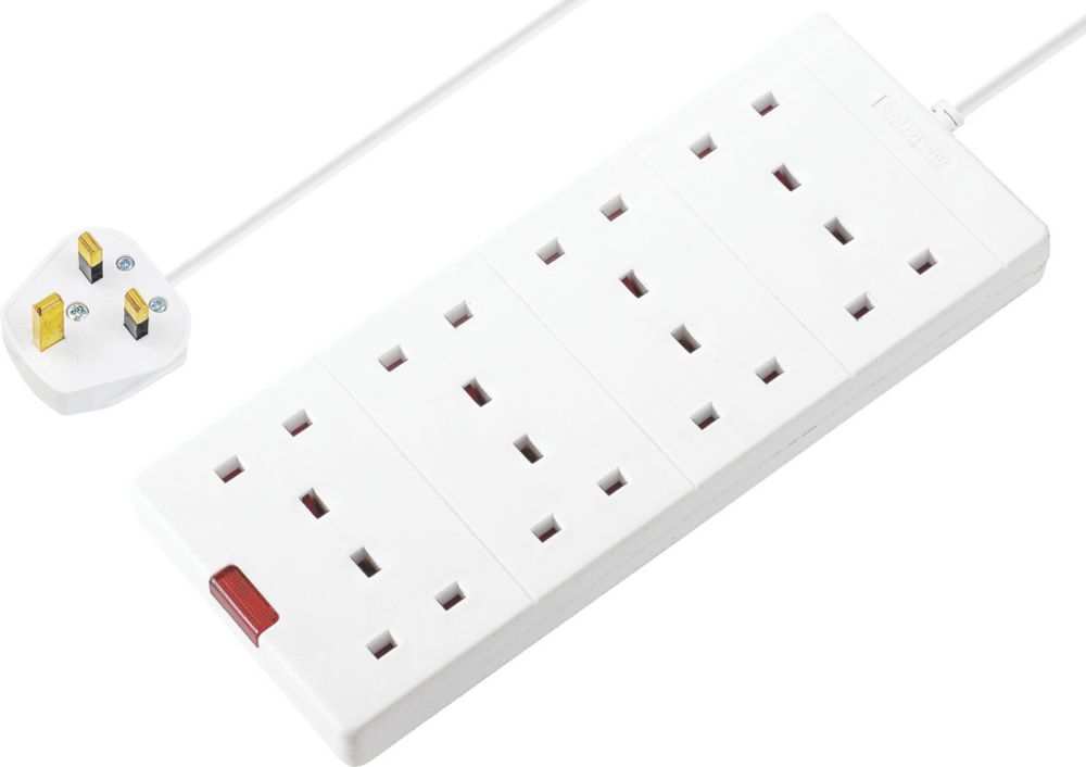 Masterplug 13A 8-Gang Unswitched Extension Lead White 2m - Screwfix