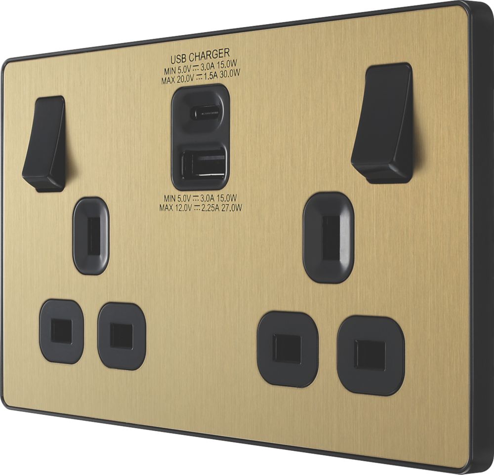 British General Evolve 13A 2-Gang SP Switched Socket + 3A 30W 2-Outlet ...
