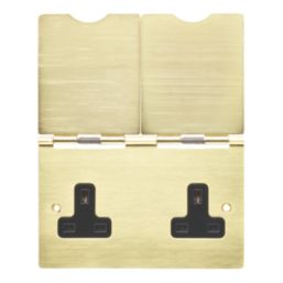 Contactum 3377BBB 13A 2-Gang Unswitched Floor Socket Brushed Brass with ...