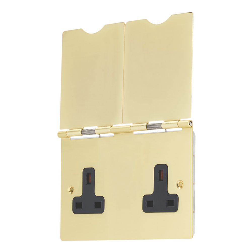 Contactum 3377BBB 13A 2-Gang Unswitched Floor Socket Brushed Brass with ...