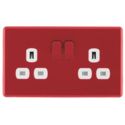Arlec 13A 2-Gang SP Switched Socket Red with White Inserts - Screwfix