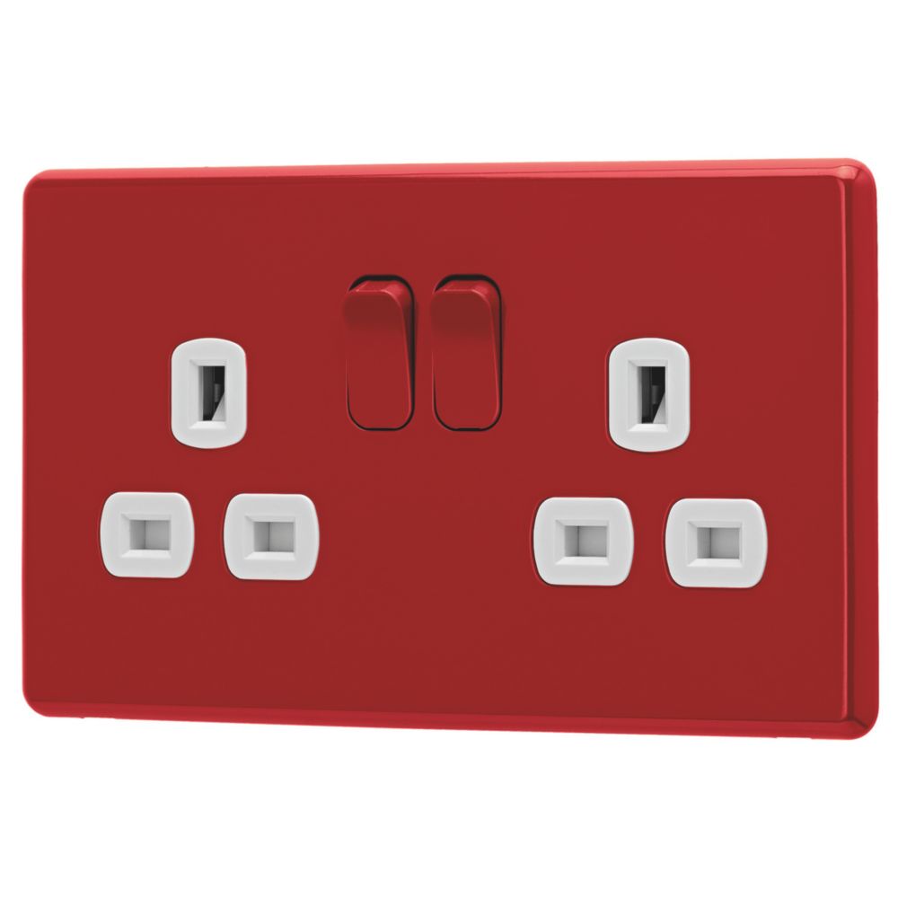 Arlec 13A 2-Gang SP Switched Socket Red with White Inserts - Screwfix