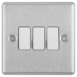 LAP 10AX 3-Gang 2-Way Light Switch Brushed Stainless Steel with White ...