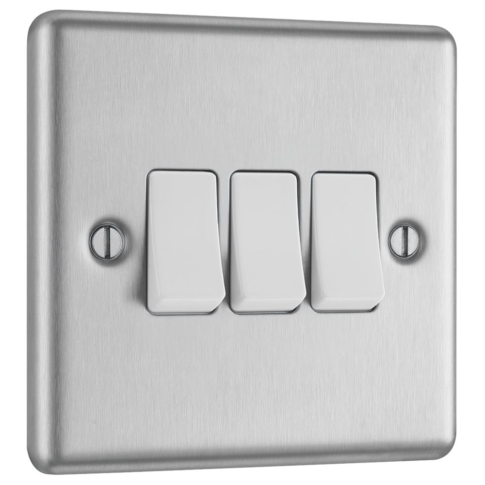 LAP 10AX 3-Gang 2-Way Light Switch Brushed Stainless Steel with White ...