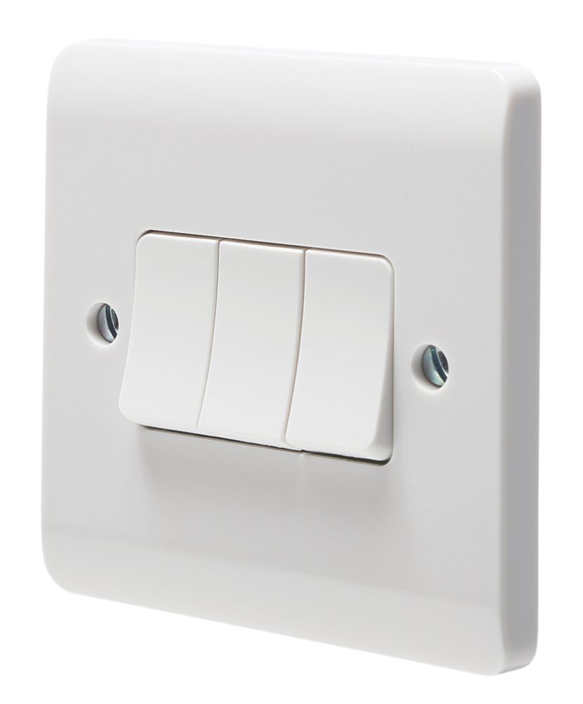 Crabtree Instinct 10AX 3-Gang 2-Way Light Switch White - Screwfix