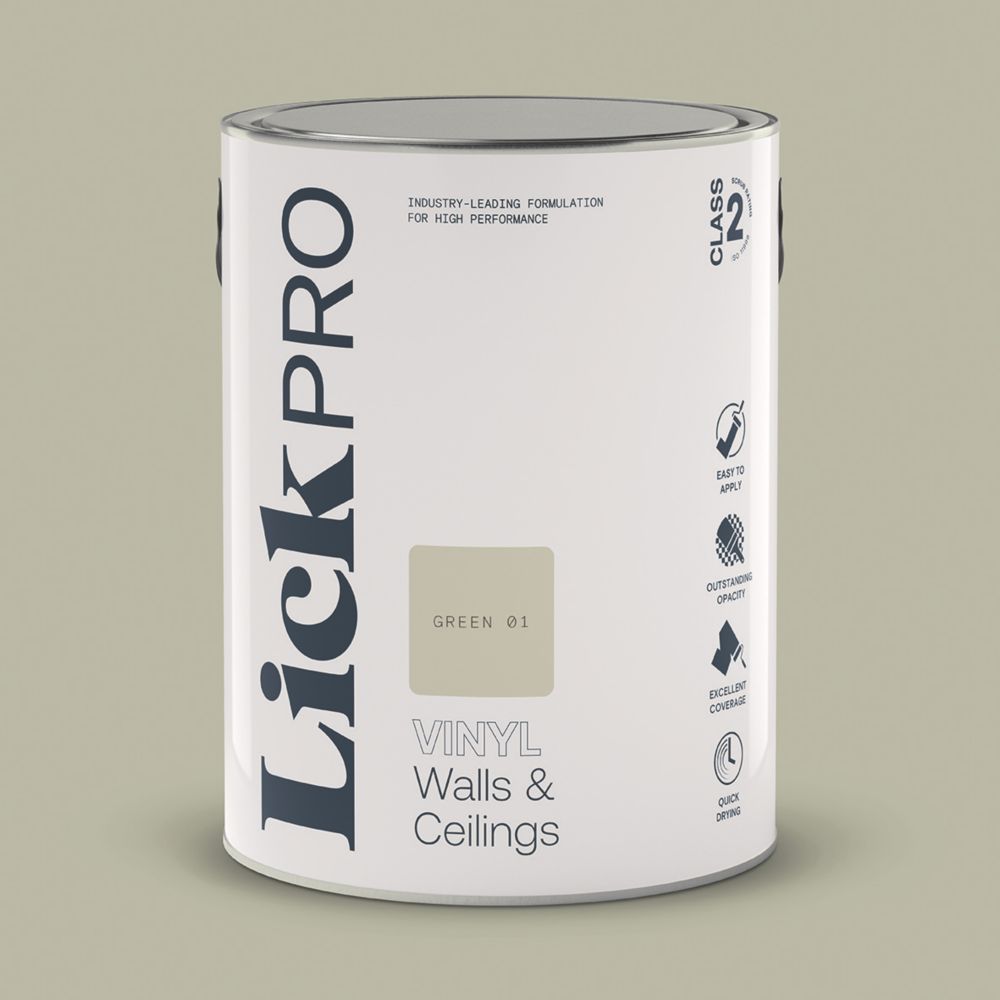 LickPro 5Ltr Green 01 Vinyl Matt Emulsion Paint - Screwfix