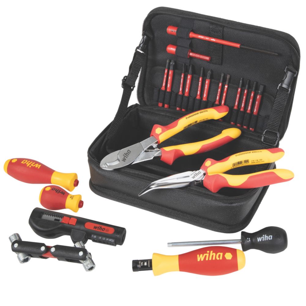 Wiha VDE Wall Box Tool Set in Fold-Out Bag 23 Pieces - Screwfix