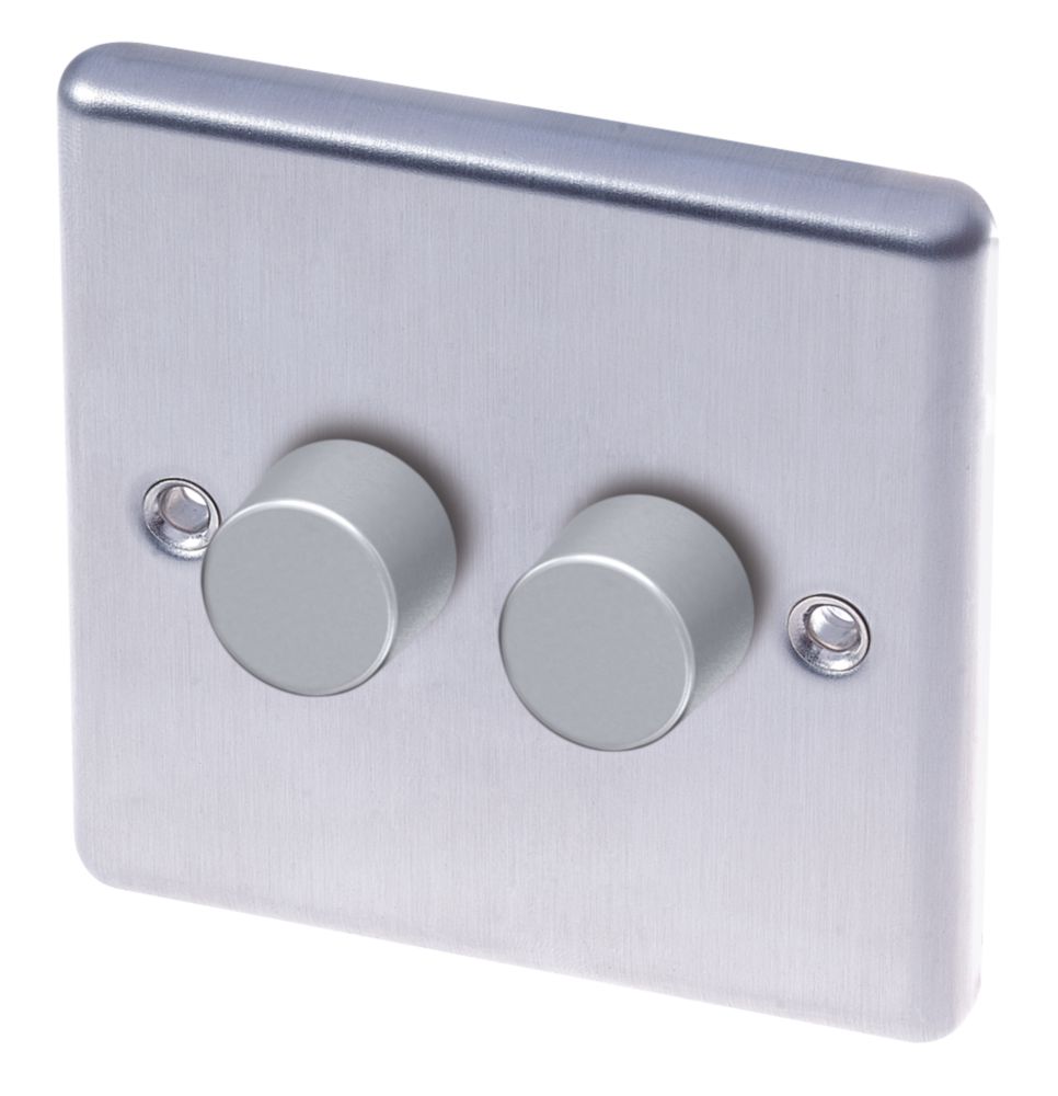 LAP 2-Gang 2-Way LED Dimmer Switch Brushed Stainless Steel - Screwfix