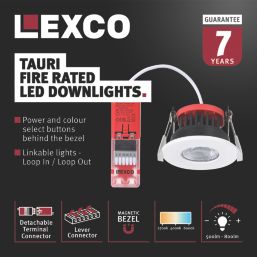 Lexco Tauri Fixed Fire Rated LED Downlights White 8W 500-800lm 10 Pack - Screwfix
