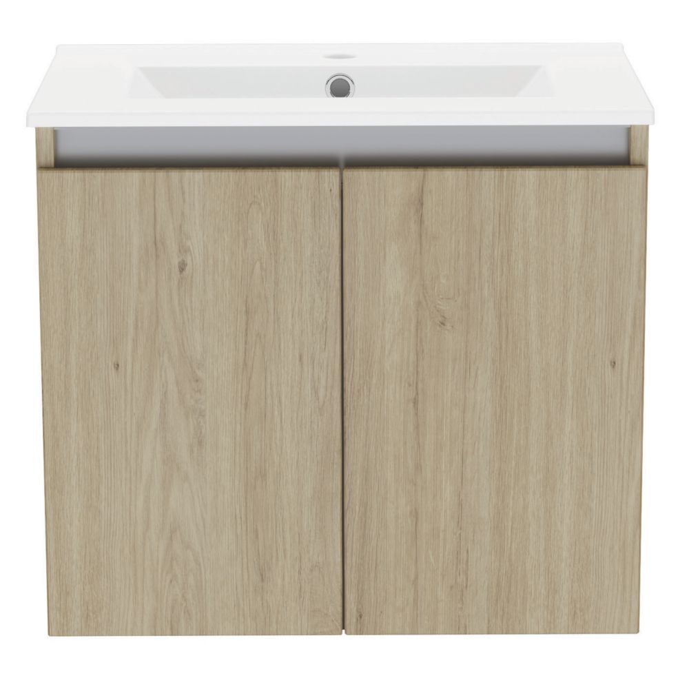 Newland Double Door Wall-Mounted Vanity Unit with Basin Effect Natural ...