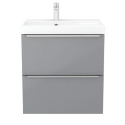 Imandra Wall-Mounted Vanity Unit Gloss Grey 600mm x 450mm x 600mm ...