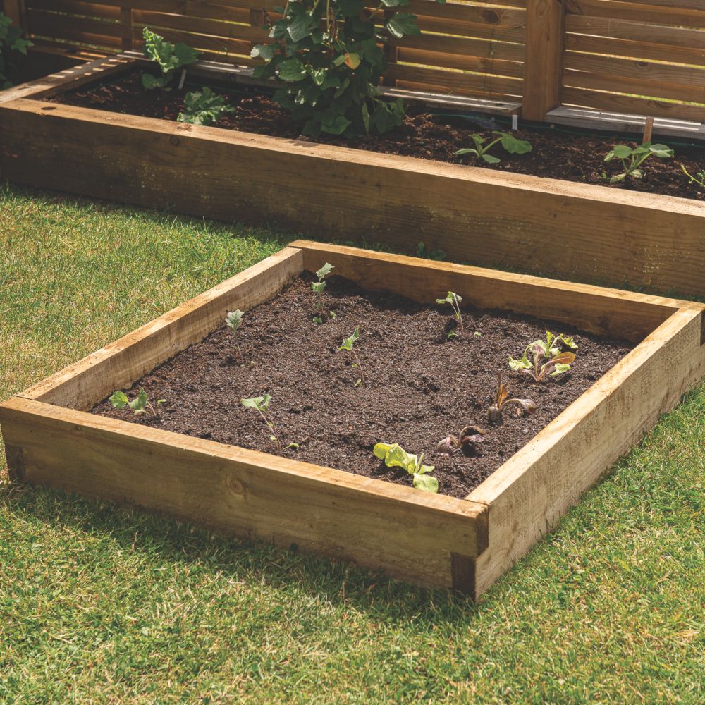 Forest Square Raised Bed Natural Timber 900mm x 900mm x 140mm - Screwfix