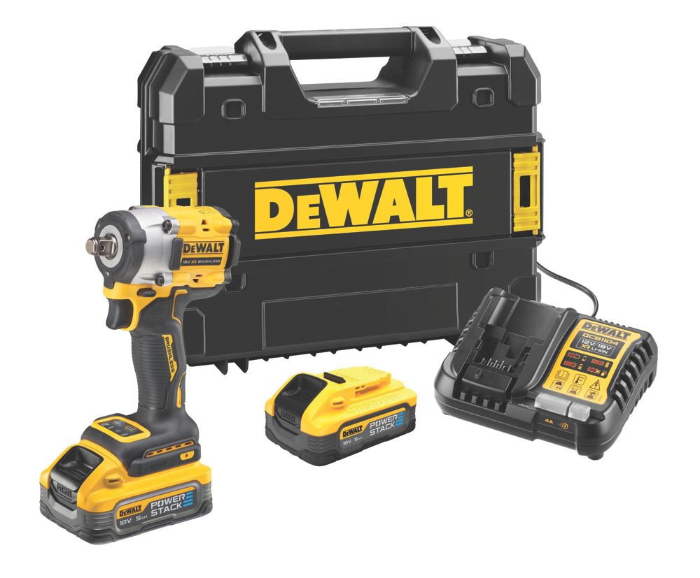 DEWALT DCF921H2T-GB 18V 2 x 5.0Ah Li-Ion PowerStack Brushless Cordless Impact Wrench - Screwfix