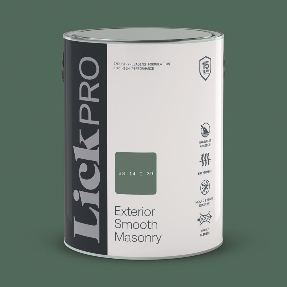 LickPro 5Ltr Smooth Green BS 14 C 39 Masonry Paint - Screwfix