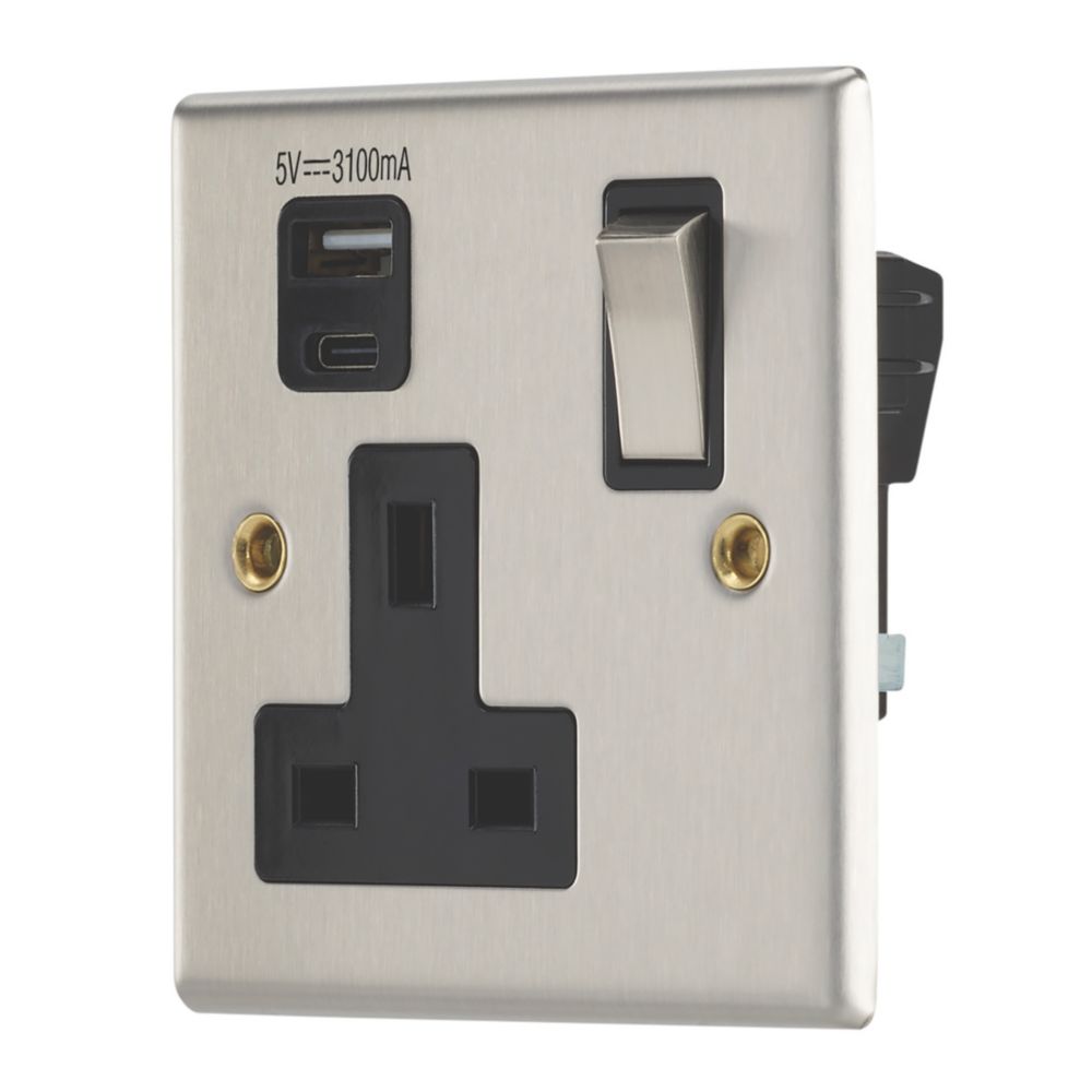 Contactum iConic 13A 1-Gang DP Switched Socket + 3.1A 15.5W 1-Outlet ...